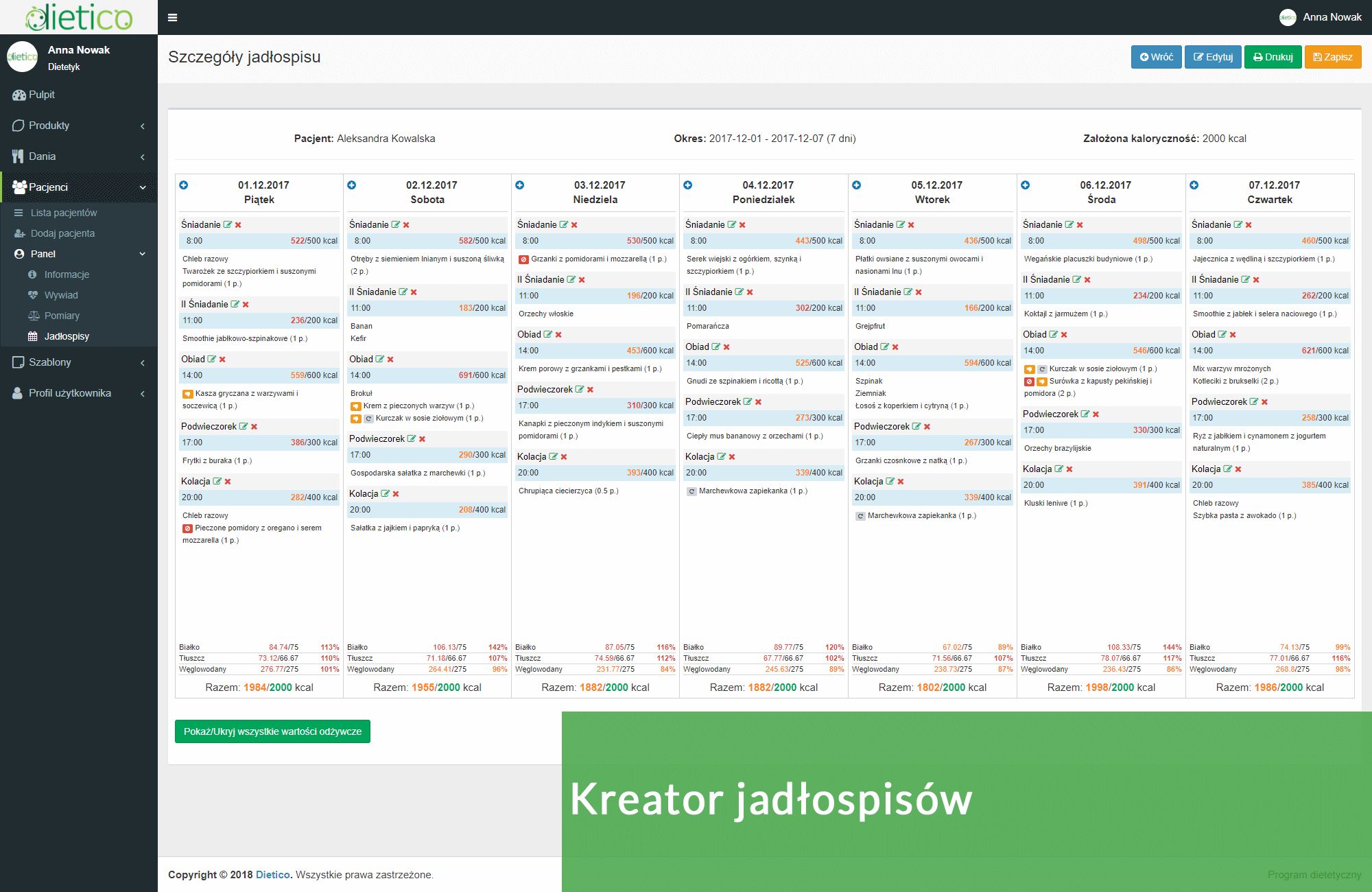 Dietico – Program dla dietetyków do układania zbilansowanych diet